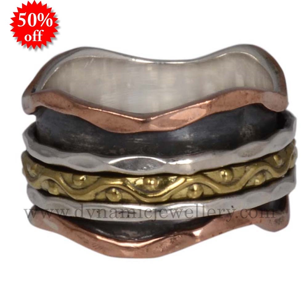 Tri Color Silver Copper Brass Spinner Ring (R980)