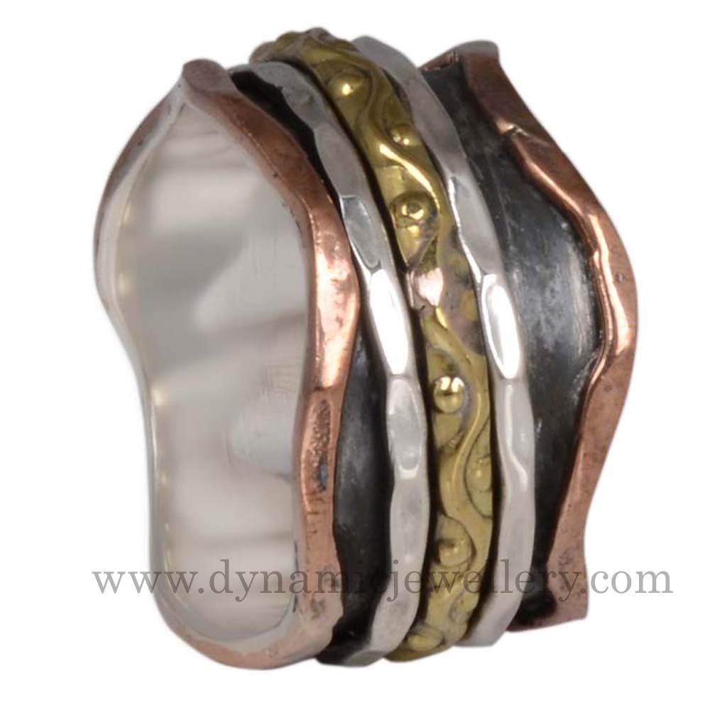 Tri Color Silver Copper Brass Spinner Ring (R980)
