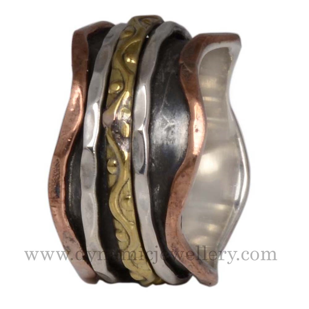 Tri Color Silver Copper Brass Spinner Ring (R980)