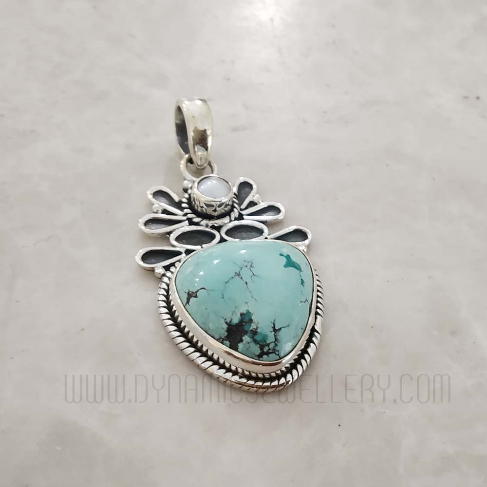Solid 925 Sterling Silver Natural Turquoise Gemstone Pendant