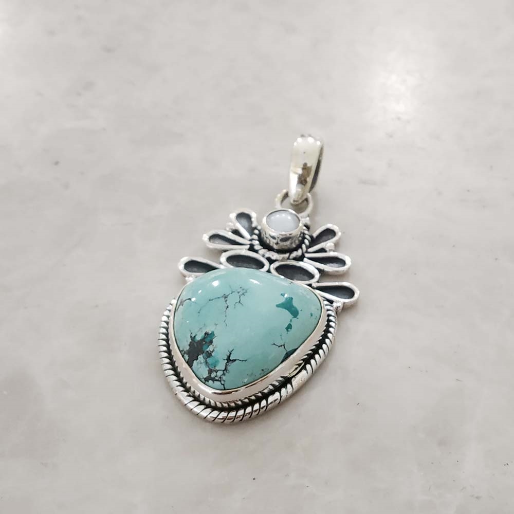 Solid 925 Sterling Silver Natural Turquoise Gemstone Pendant